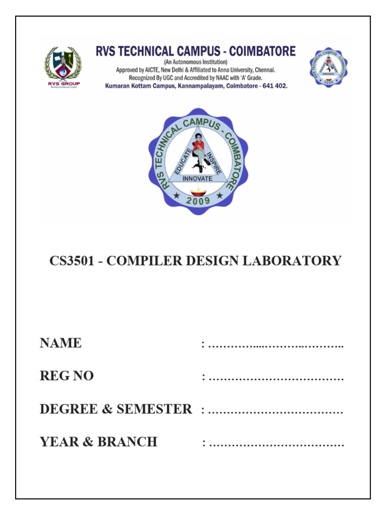 Compiler Design Laboratory Record | PDF | Computer Program | Programming