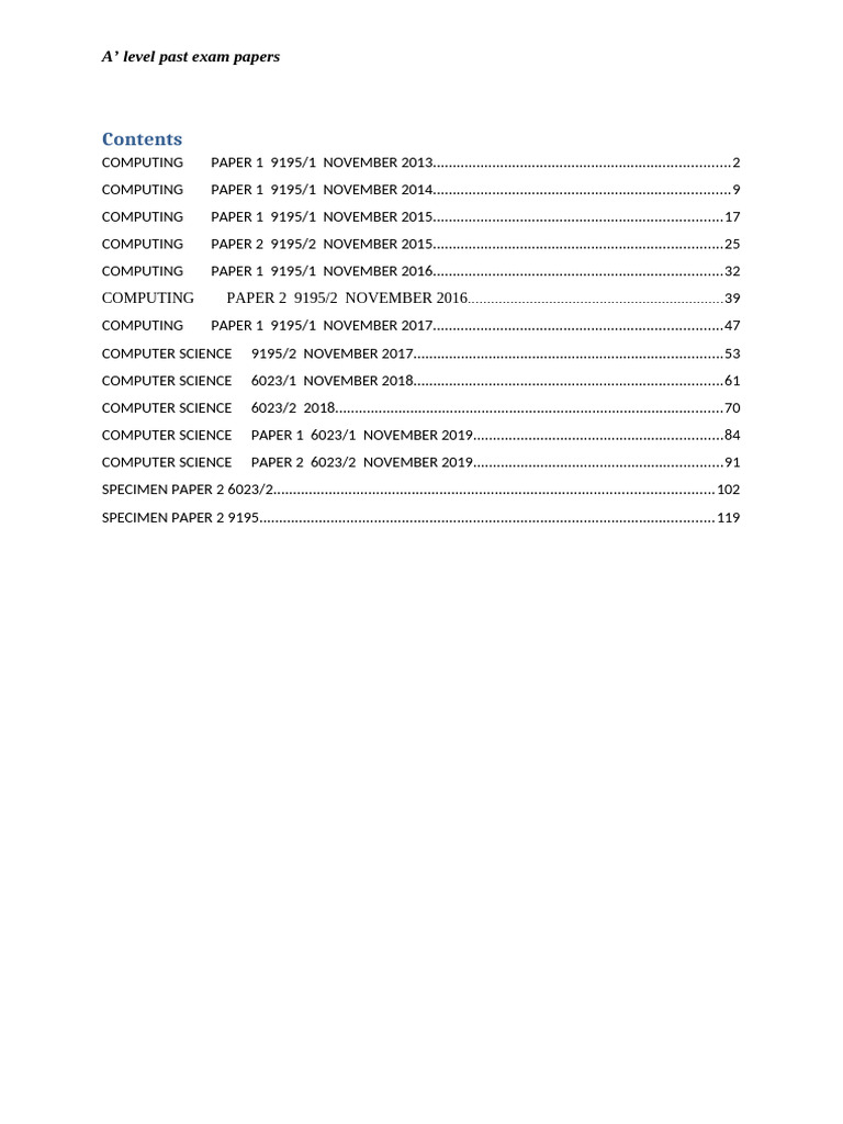 A' Level Computing Past Exam Papers | PDF | Random Access Memory | Read ...