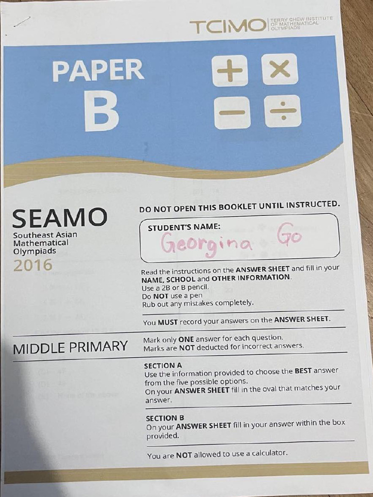 Seamo 2016-Paper B (Grade 3) | PDF