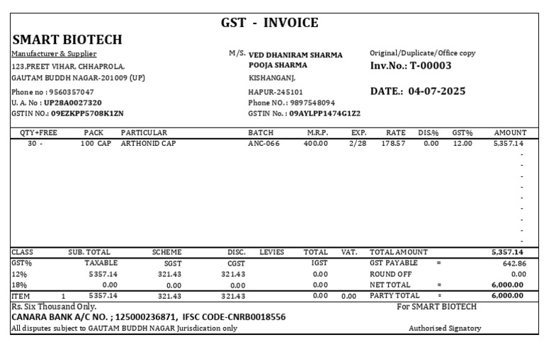 GST Invoice - 03, July.-25 | PDF | Value Added Tax | Money