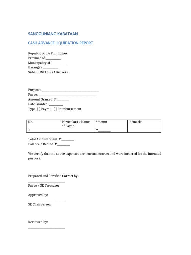 SK Liquidation Report Template | PDF