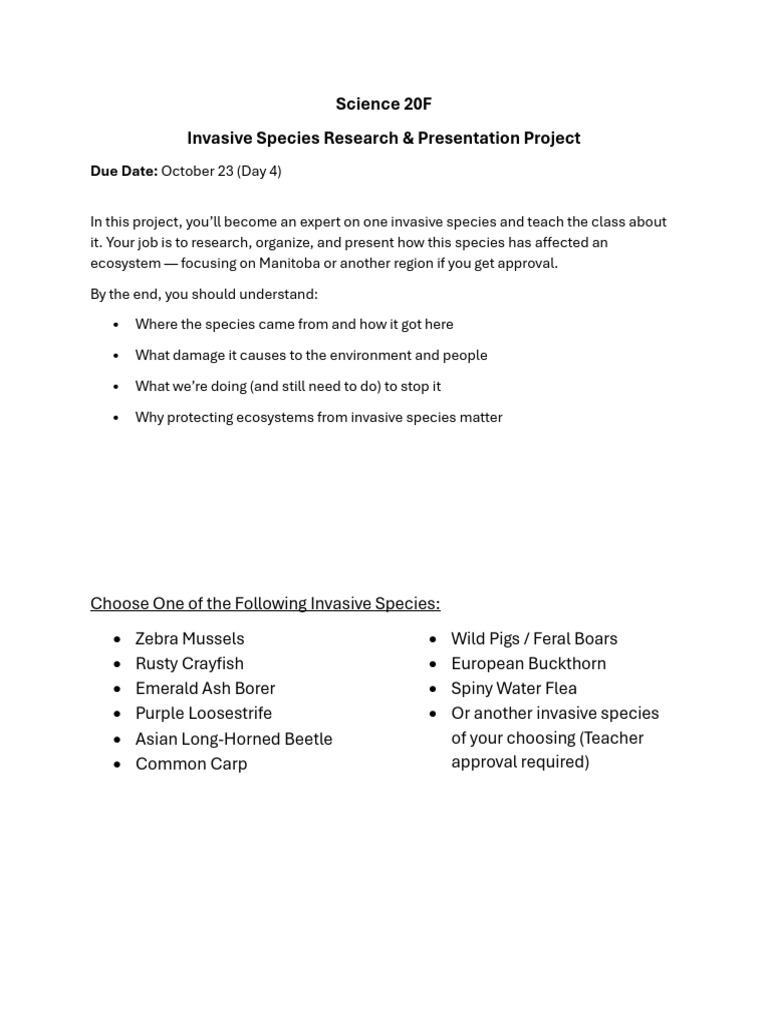 Invasive Species Project Guidelines | PDF | Invasive Species | Apa Style