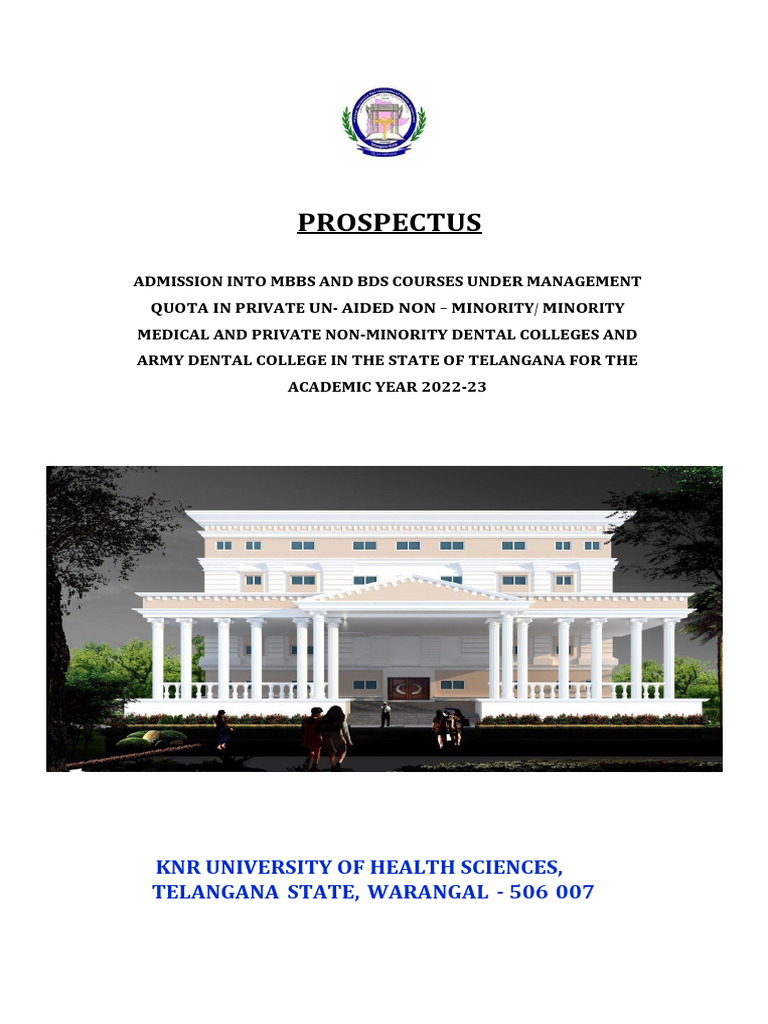 KNR University - Prospectusmbbs Bds 2022-23 | PDF