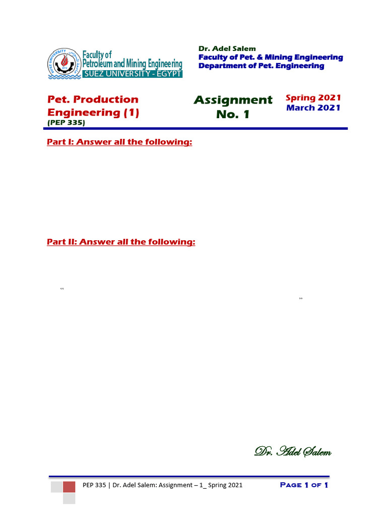 PEP 335 Oil Production Engineering Assignment | PDF