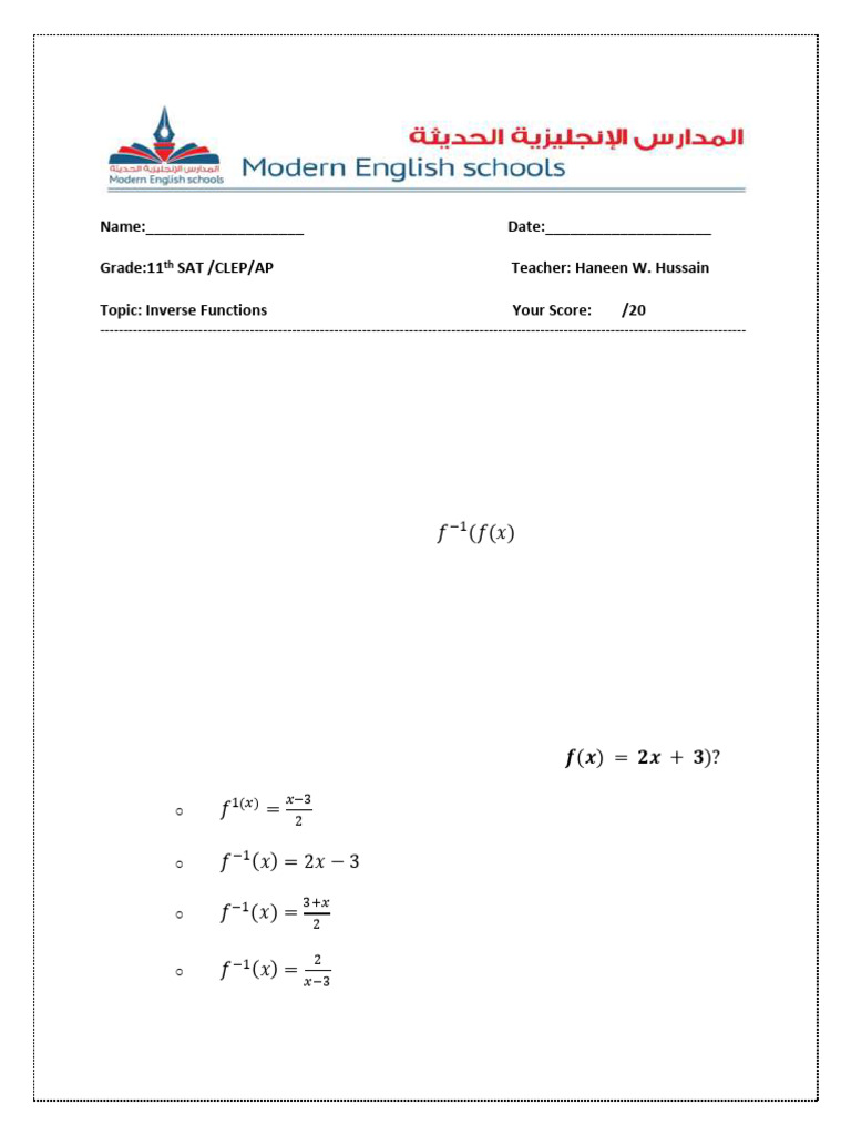 Inverse Functions Worksheet | PDF | Function (Mathematics) | Abstract ...