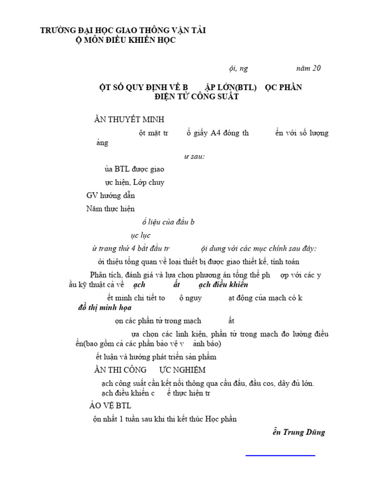 Quy Dinh Ve BTL Va Nhung Noi Dung Chinh Mon DTCS 2025 | PDF