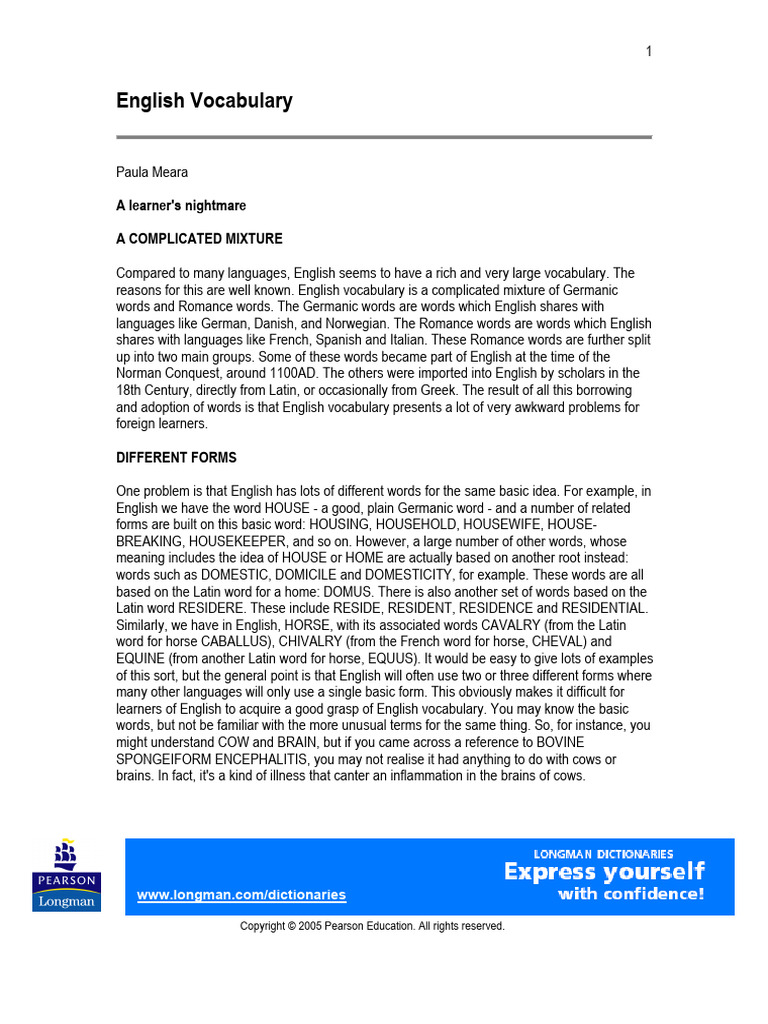 Understanding English Vocabulary Complexity | PDF | Vocabulary ...