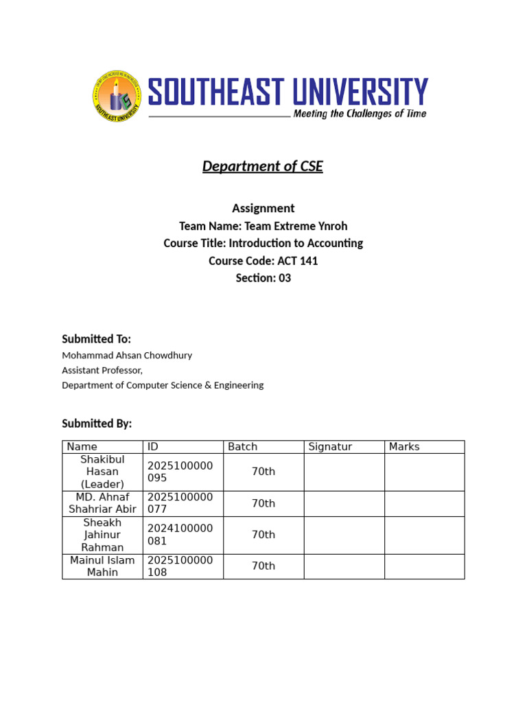 CSE ACT 141 Accounting Assignment | PDF