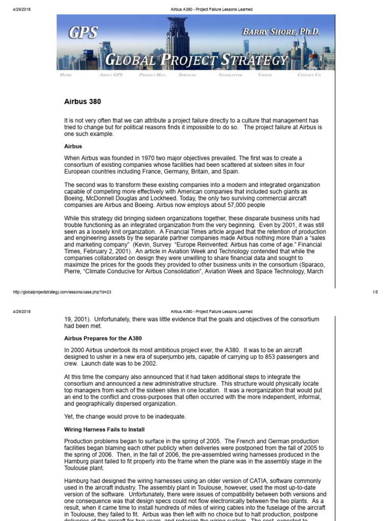 Airbus A380 Project Failure Lessons Lear | PDF | Airbus | Aviation
