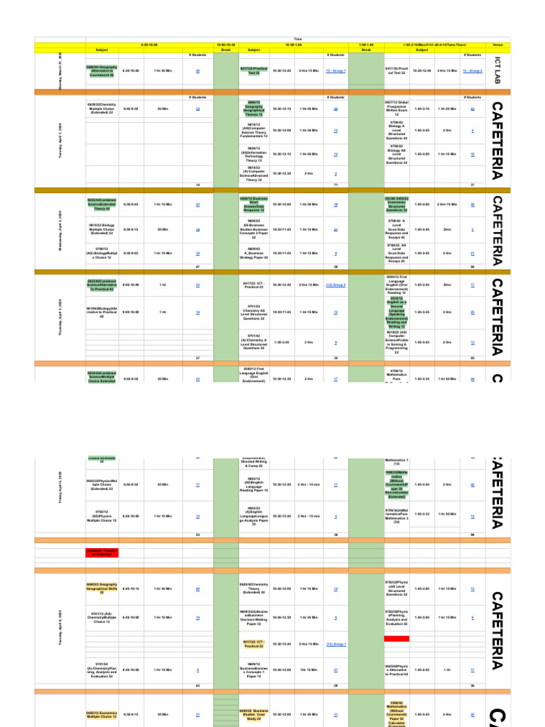MOCK EXAMS Timetable March 31 - April 10 - Sheet1 | PDF | Science