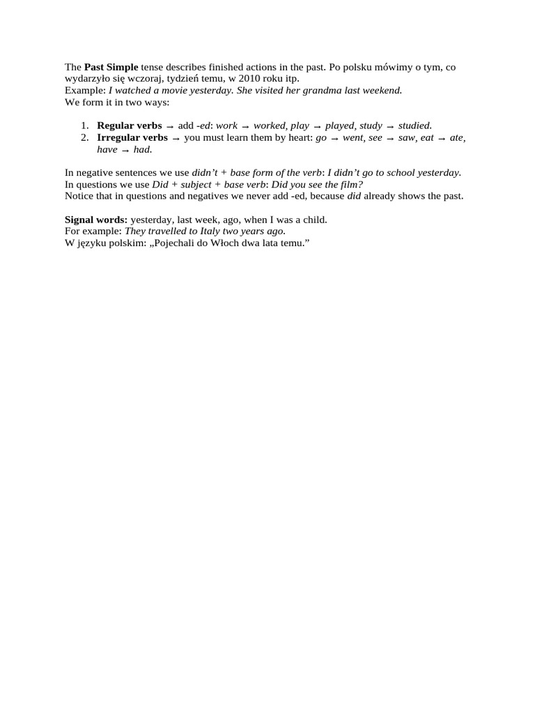 Understanding Past Simple Tense | PDF