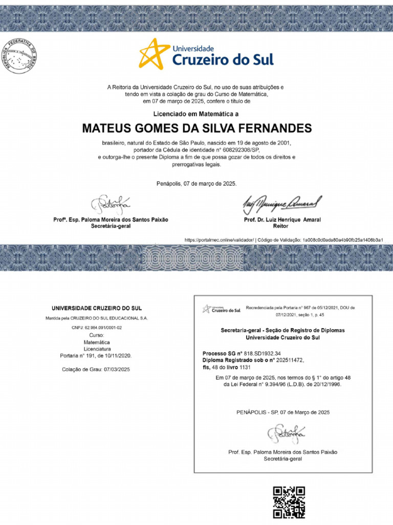 Diploma-Cruzeiro Do Sul | PDF