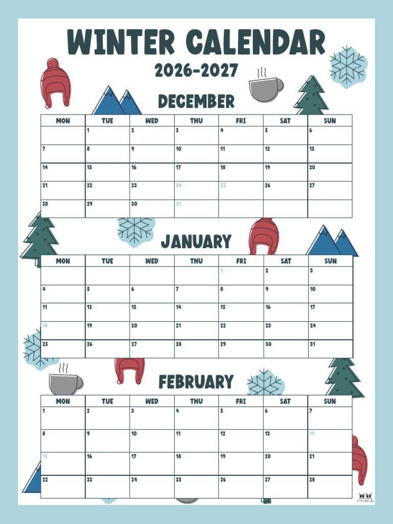 Printable 2026 2027 Winter Calendar 6 MS | PDF