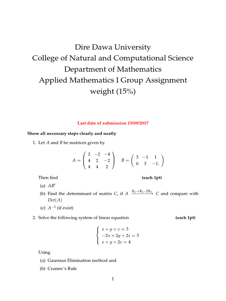 Applied Mathematics I Assignment Guide | PDF | Computational Science ...