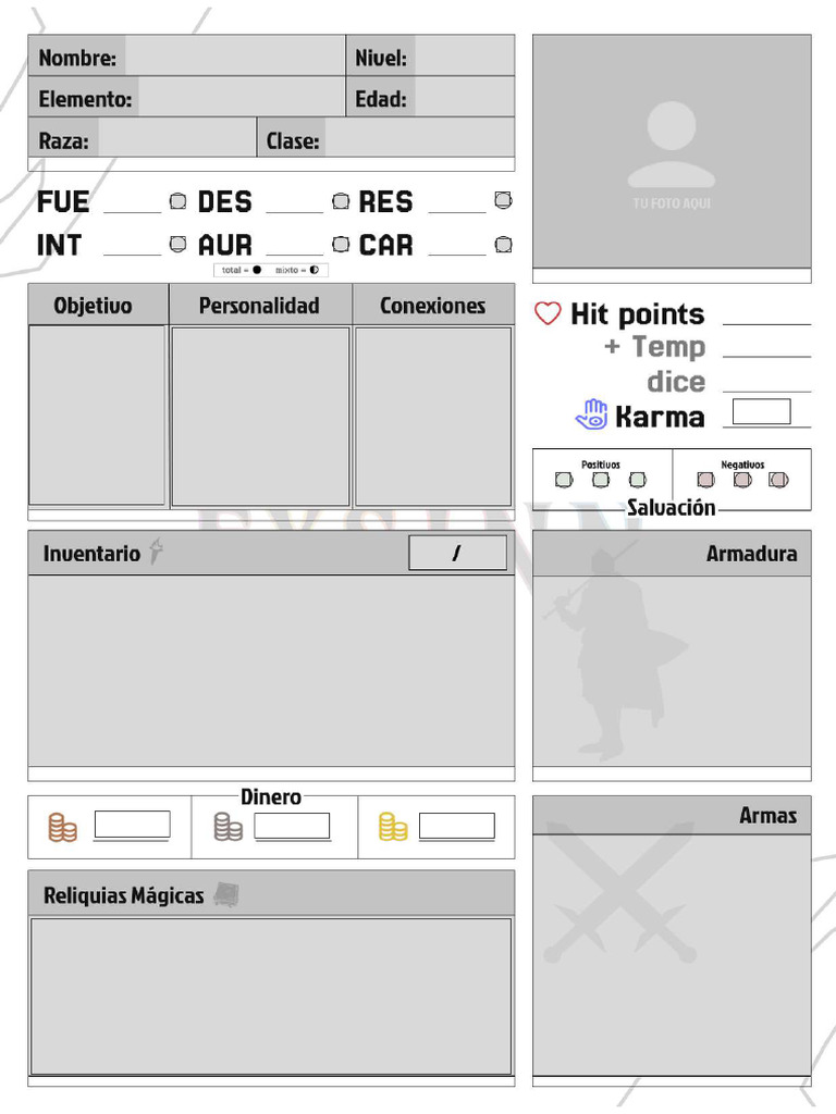 Hoja de Personaje (Editable) | PDF