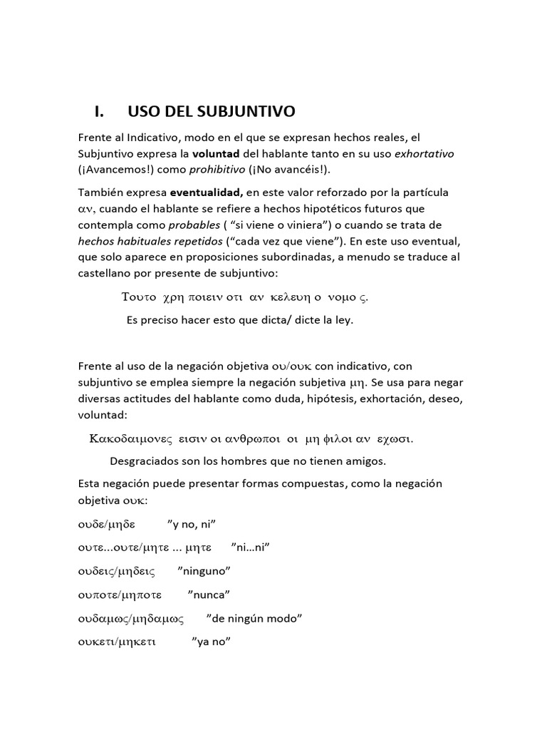 Uso del Subjuntivo en Griego | PDF