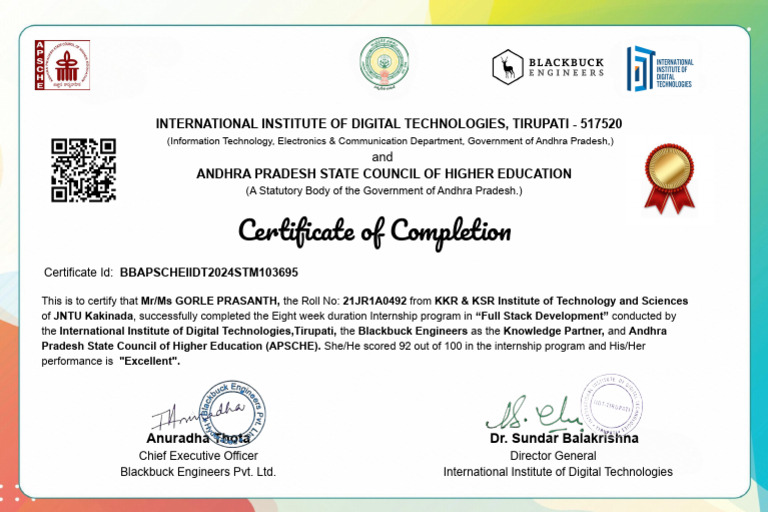 Full Stack Development Internship Certificate | PDF