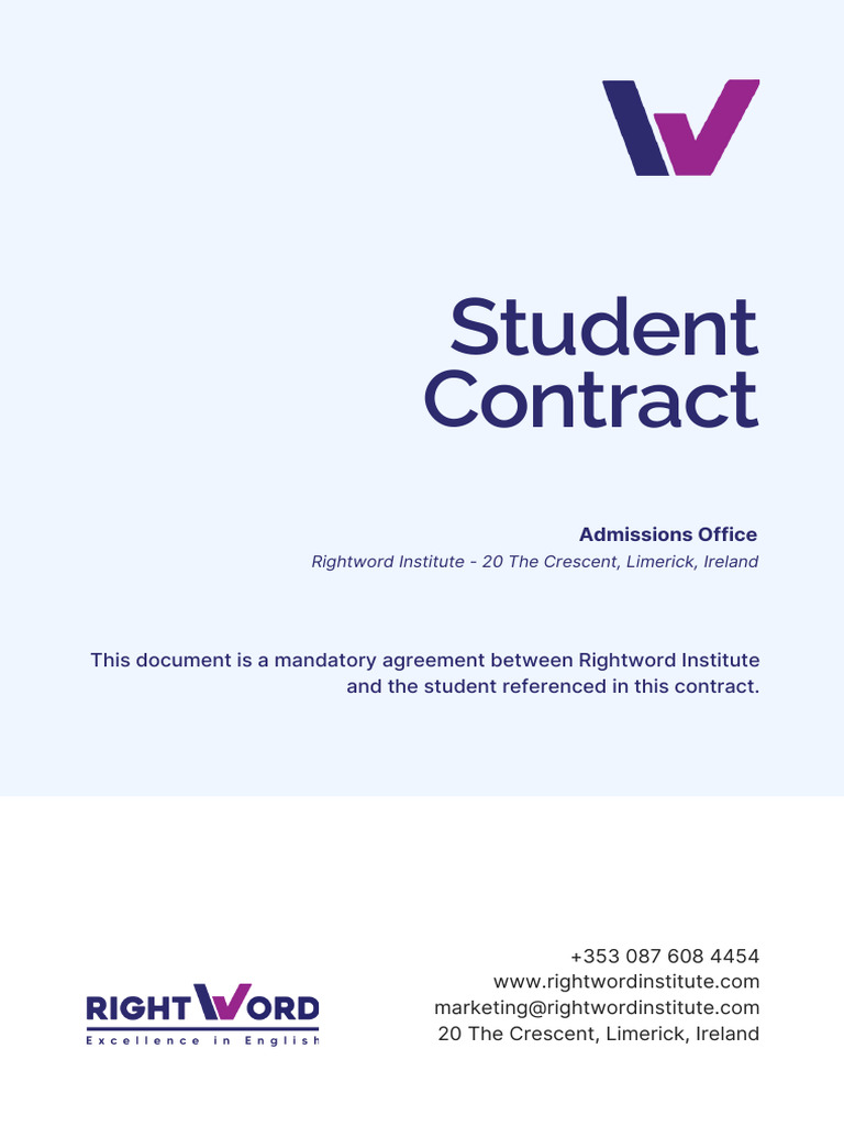 Rightword Institute Student Contract | PDF | Payments | Travel Visa