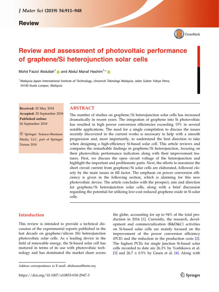 Graphene/Si Heterojunction Solar Cells Review | PDF | Graphene | Solar Cell