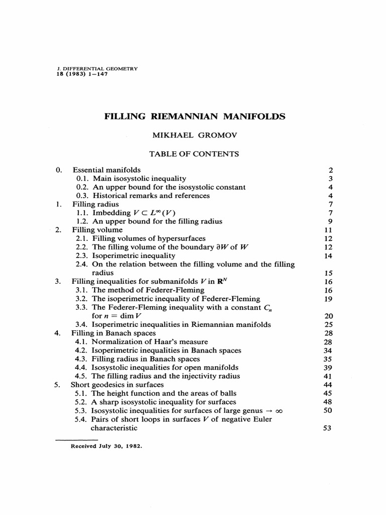 1983 Filling Riemannian Manifolds | PDF | Manifold | Geometry