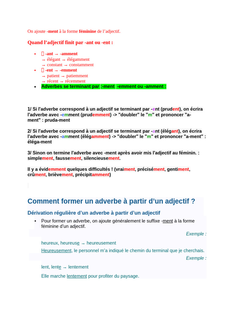 Formation des adverbes en français | PDF | Adverbe | Linguistique