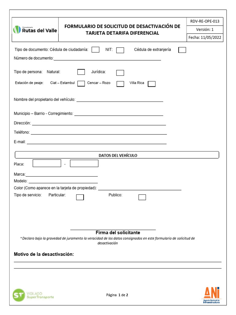 Solicitud de Desactivación de Tarjeta Diferencial | PDF