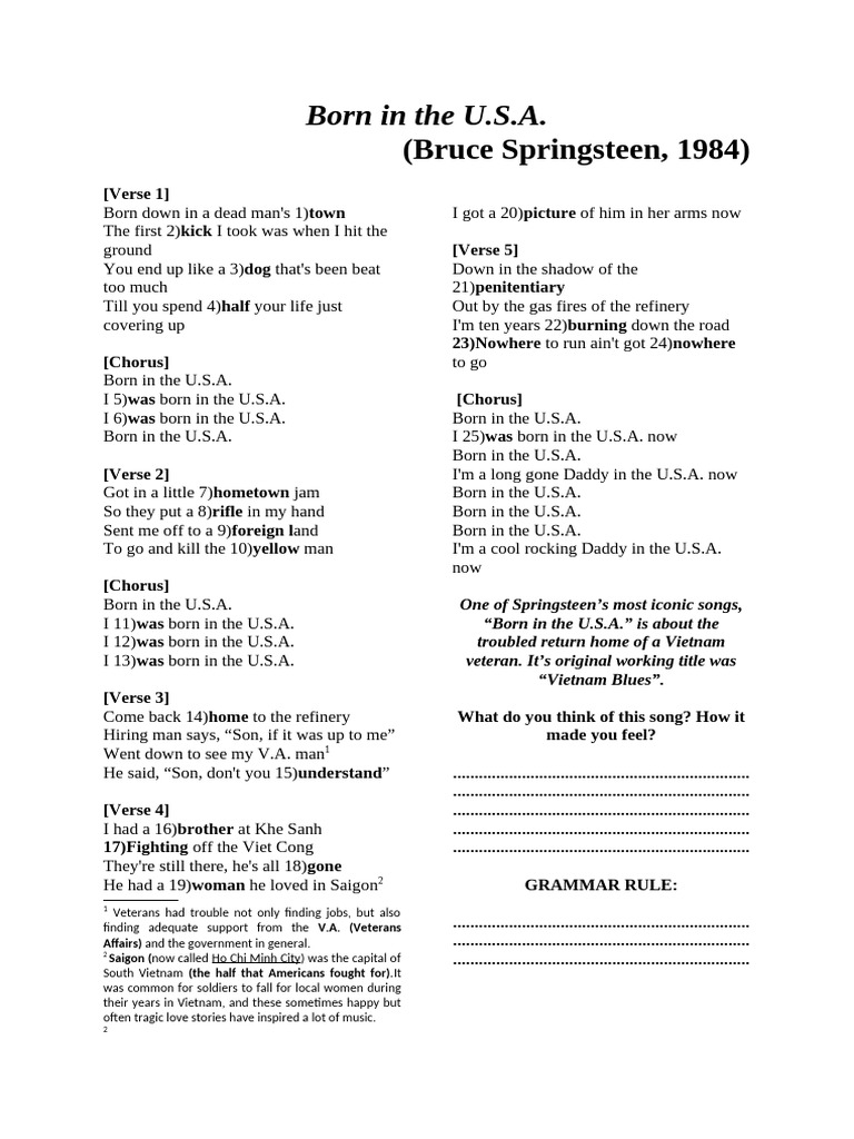 Bruce Springsteen's "Born in the U.S.A." Analysis | PDF | Song ...