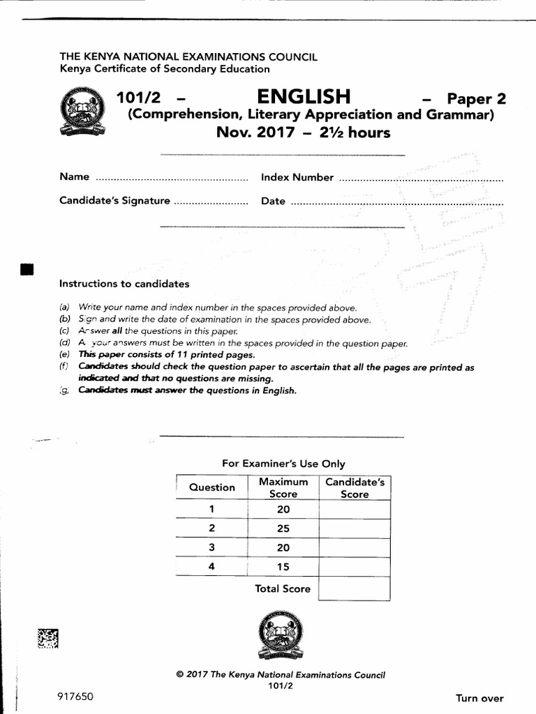 English Pp2 Kcse 2017 Questions Paper | PDF