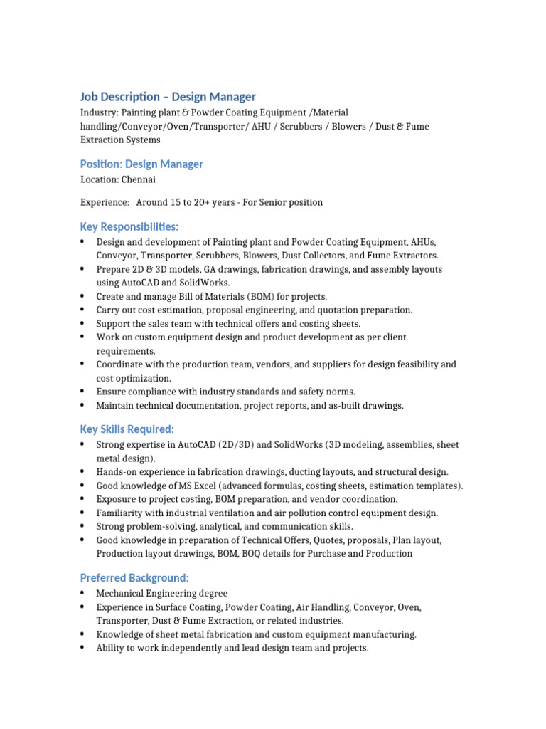 Job Description - Design Manager - Newdocx | PDF