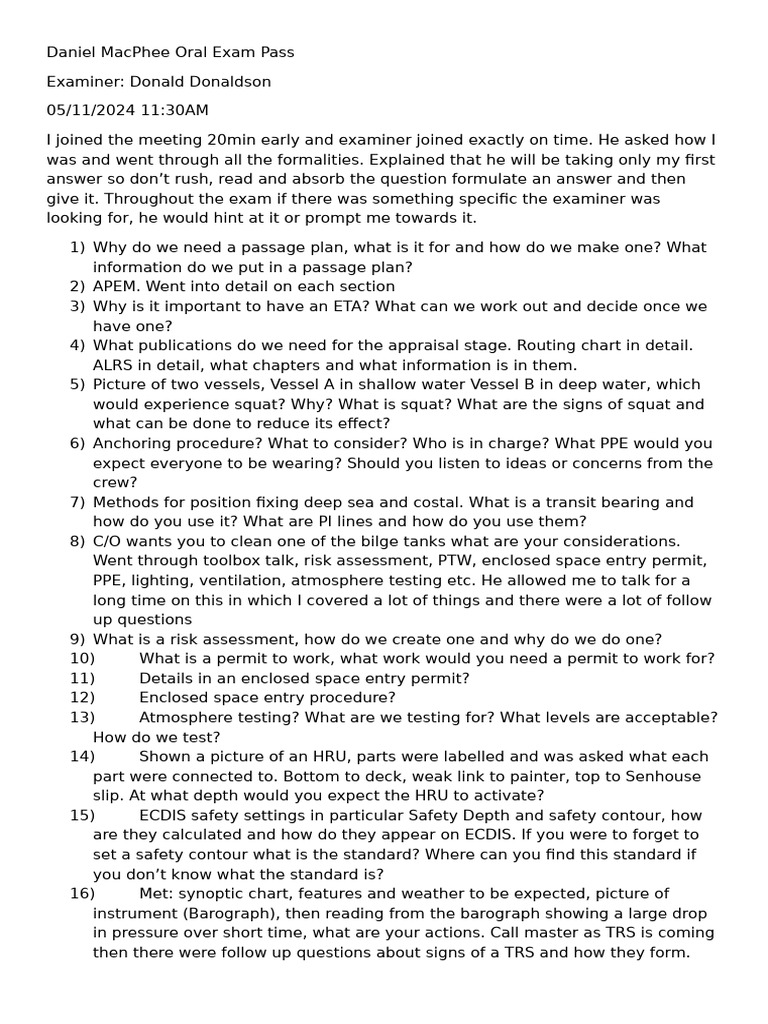 OOW (Unlimited) Orals Report - 2024-11 - Donaldson - Pass | PDF | Ships ...