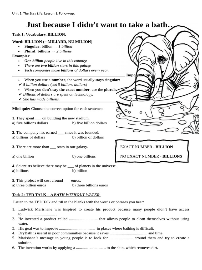 Unit 1. Lesson 1. Just Because I Didn't Want To Take A Bath. | PDF