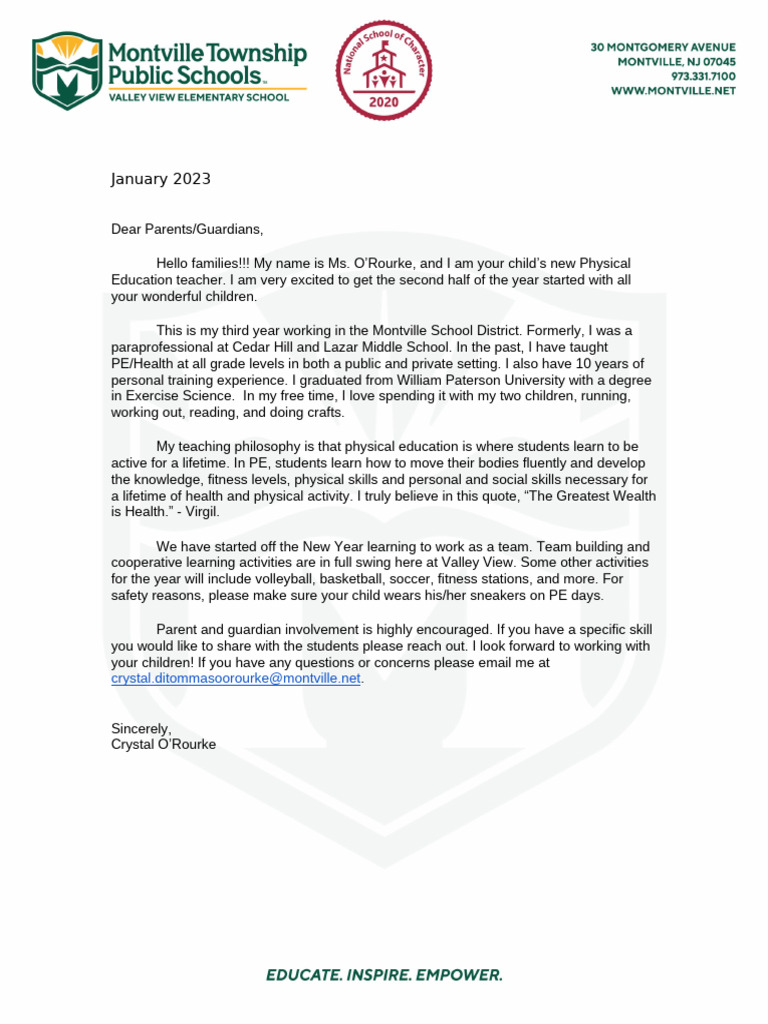 Meet Your Child's PE Teacher: Ms. O’Rourke | PDF