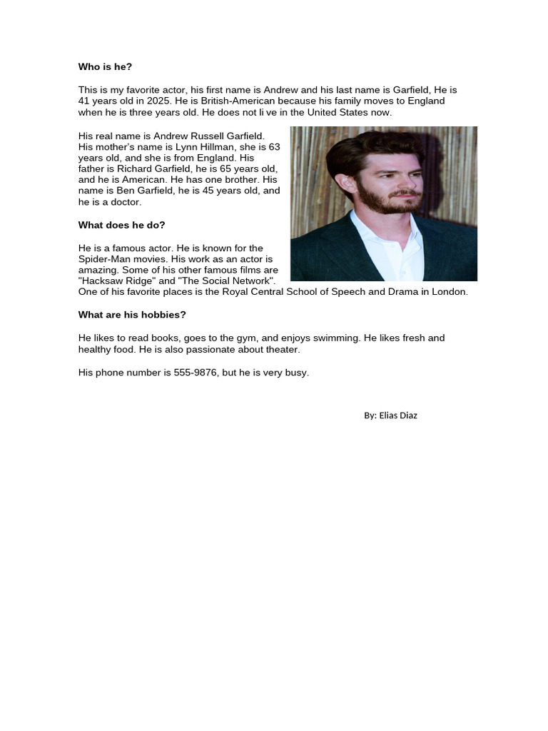 Andrew Garfield: Actor Profile & Hobbies | PDF