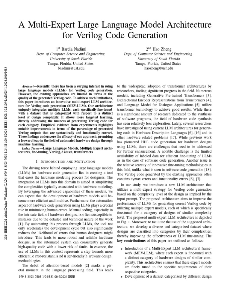 A Multi-Expert Large Language Model Architecture For Verilog Code Generation | PDF | Hardware ...