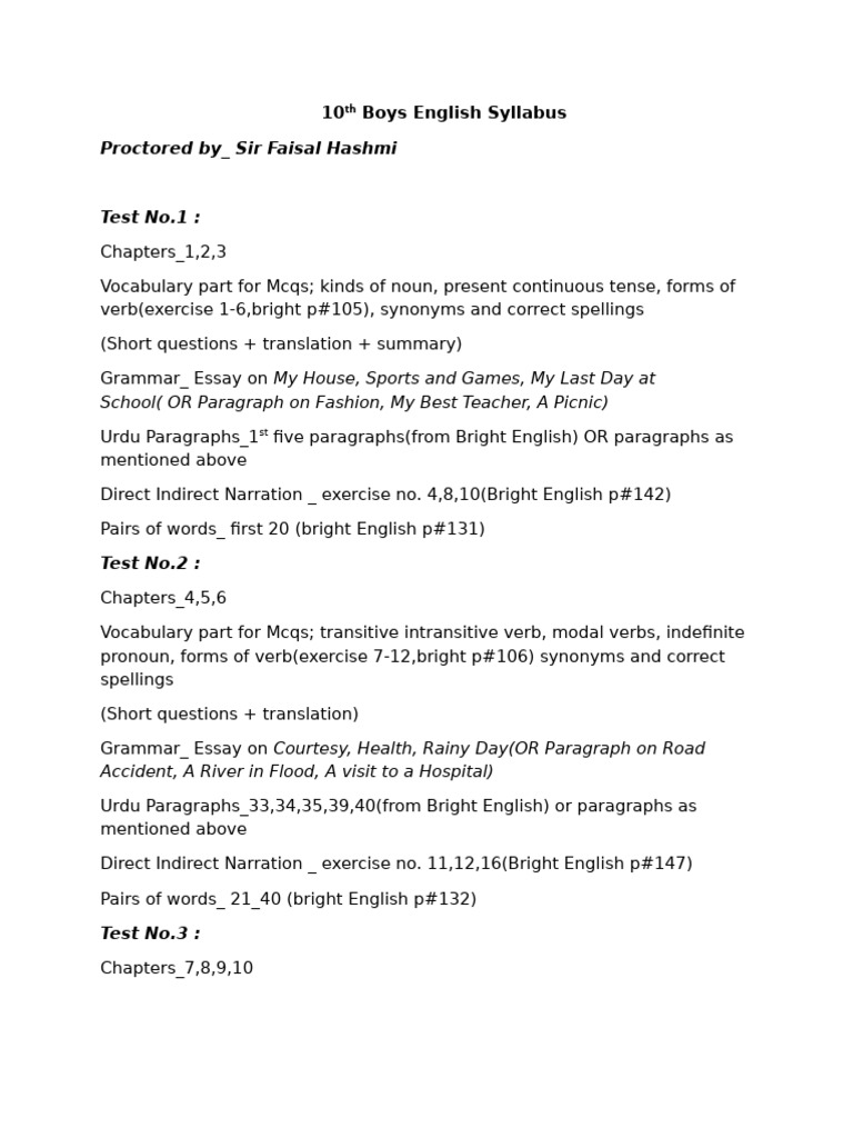 10th Class English Syllabus Overview | PDF