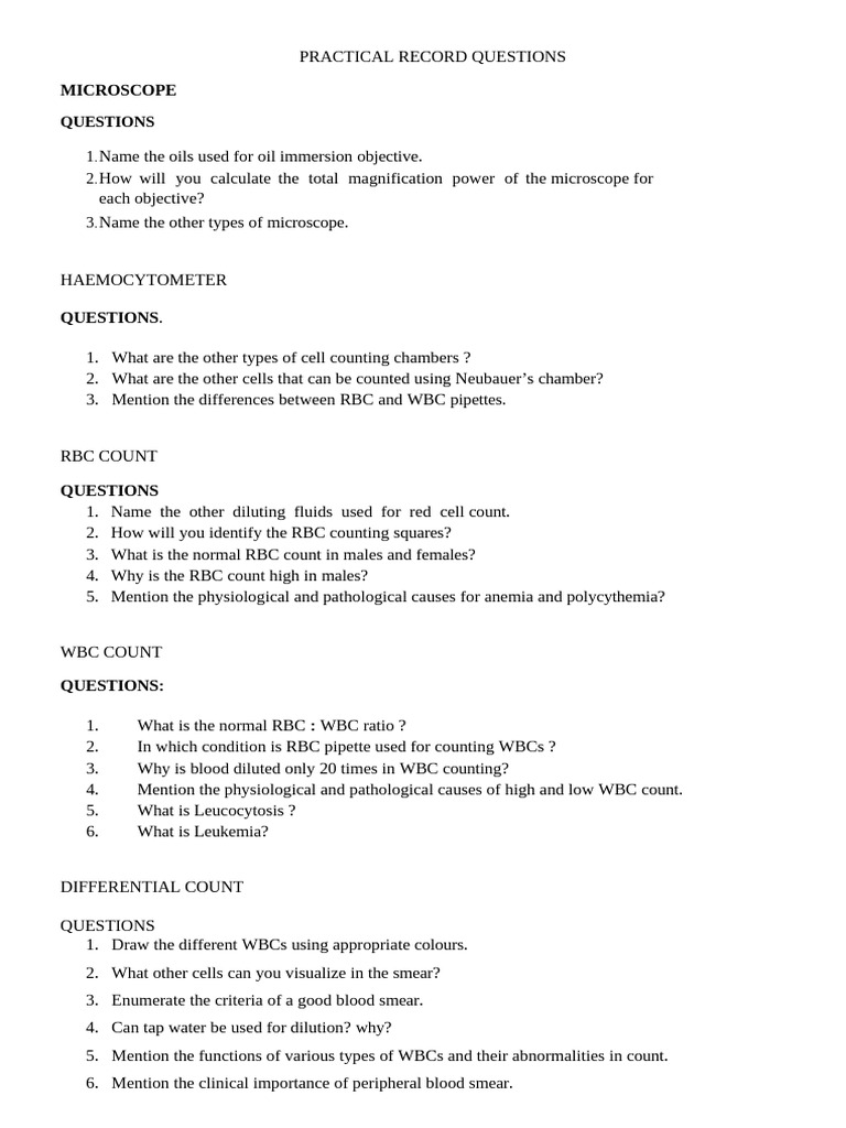 Comprehensive Practical Record Questions | PDF | Coagulation | Bleeding