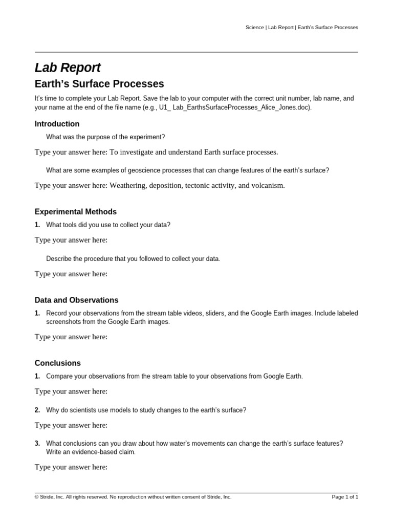 Earth Surface Processes Lab Report | PDF
