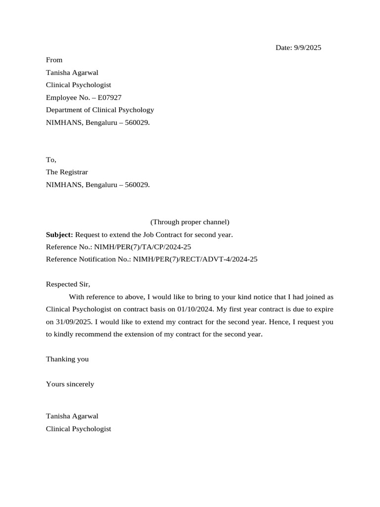 Contract Extension Request by Agarwal | PDF