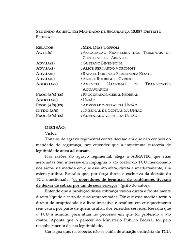 Agravo Regimental em Mandado de Segurança | PDF | Mandamus