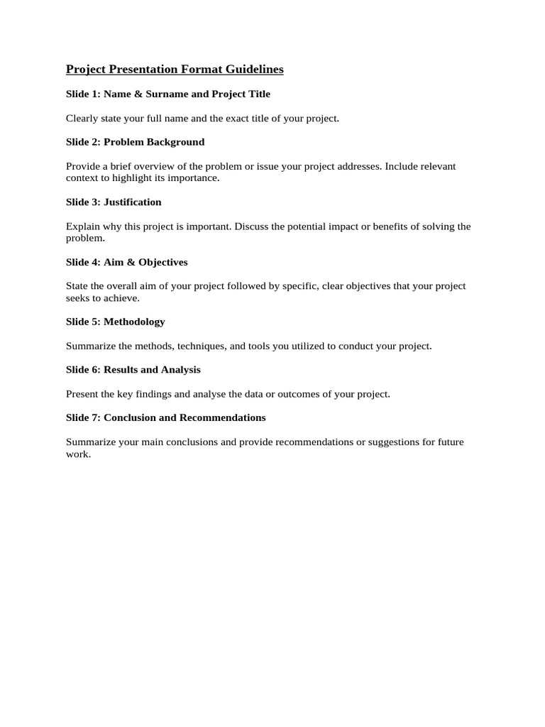 Project Presentation Format Guide | PDF