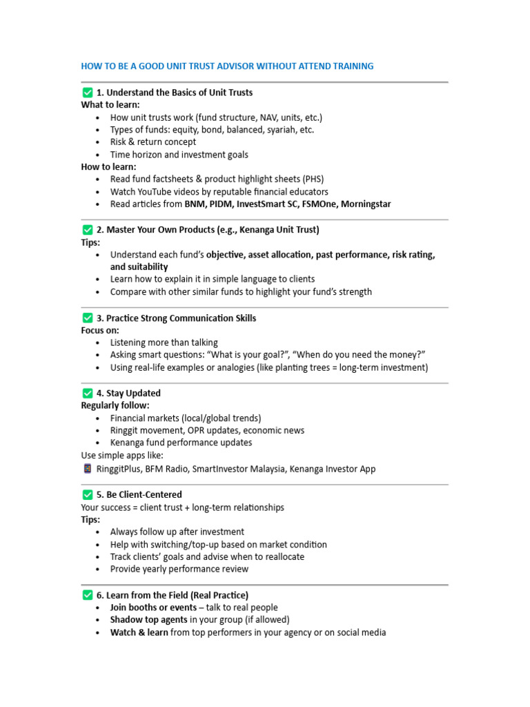 How To Be A Good Unit Trust Advisor Without Attend Training | PDF ...