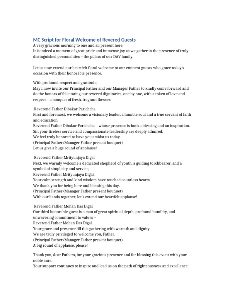 Floral Welcome Script for Guests | PDF