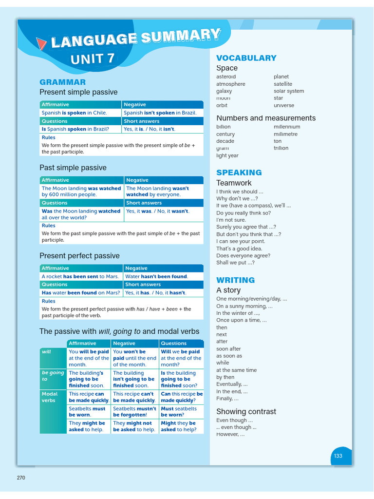 Keep It Real Unit 7 Summary Grammar | PDF | Verb | Outer Space