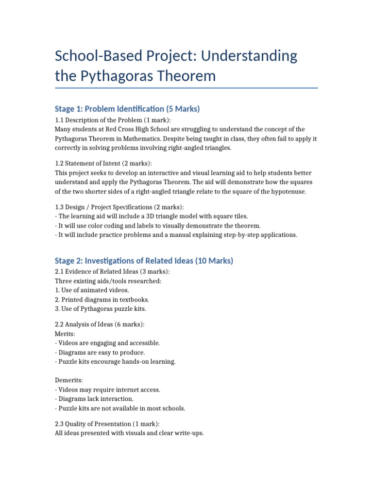 Understanding Pythagoras Theorem Project | PDF | Learning | Cognition