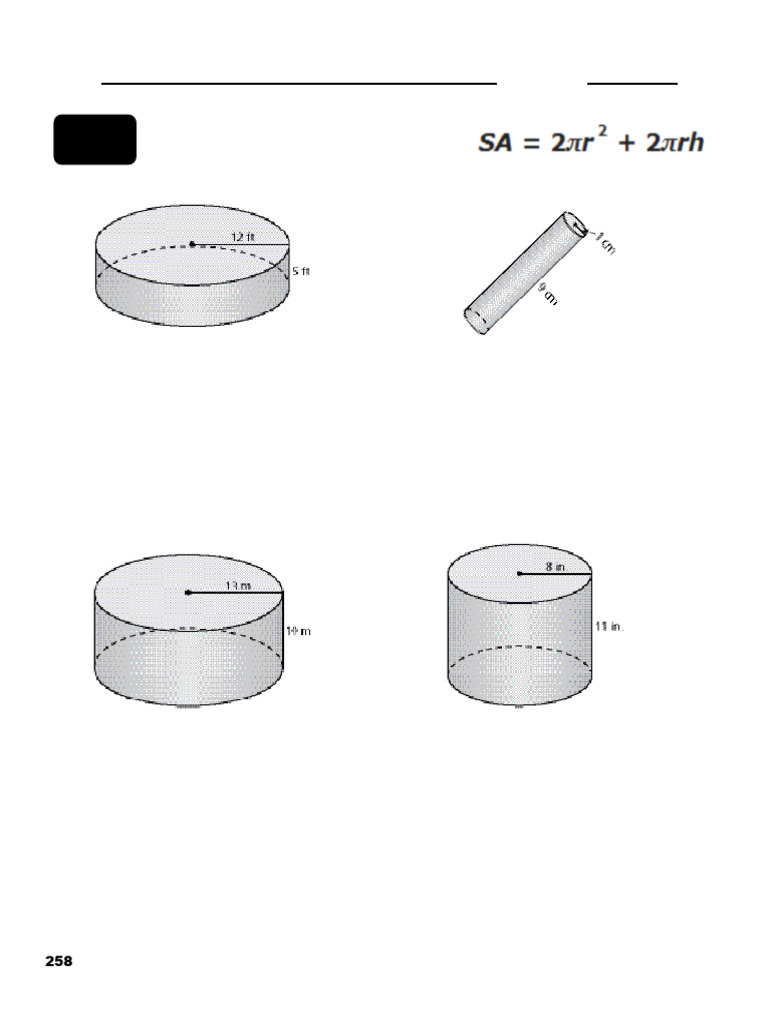 6.3 Surface Area of Cylinders - No Lines | PDF