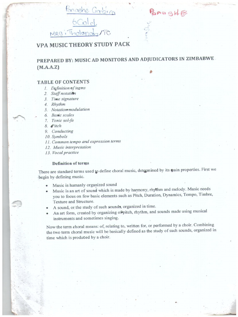 Vpa Music Theory Study Park | PDF