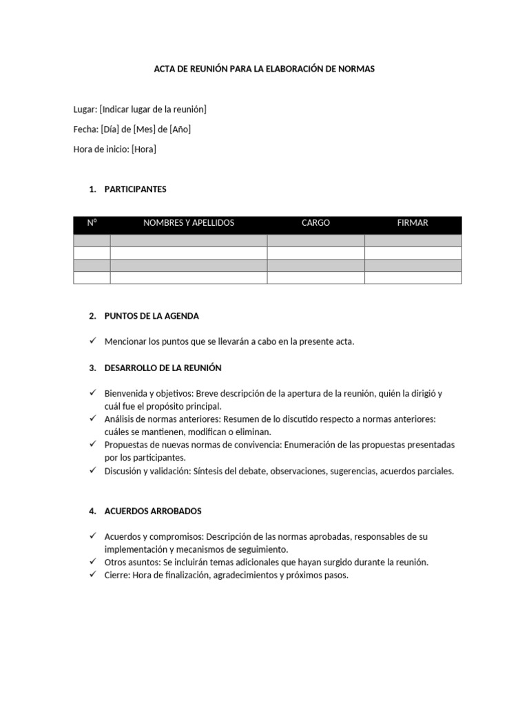 Acta de Reunión sobre Normas de Convivencia | PDF