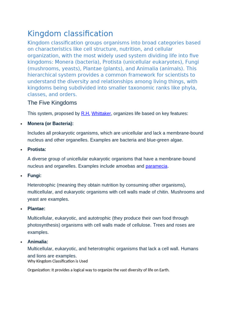 Overview of Kingdom Classification | PDF