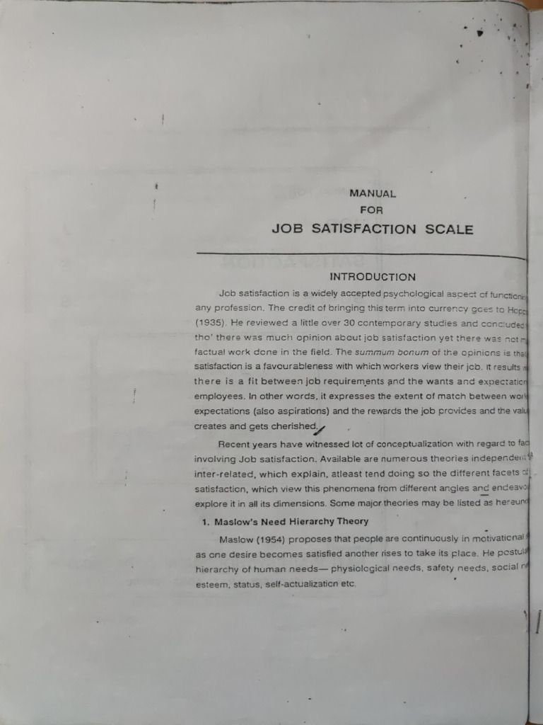 Job Satisfaction Scale Manual | PDF | Job Satisfaction | Psychology