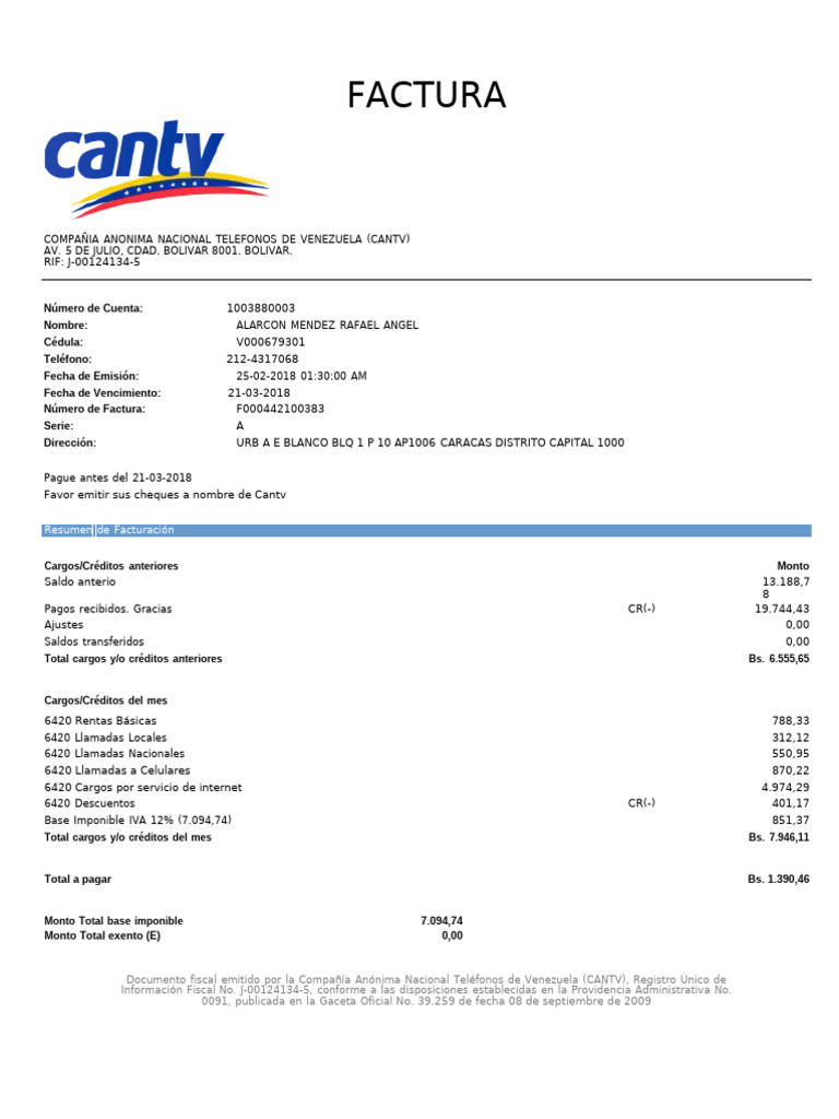 Factura Cantv | PDF | Venezuela